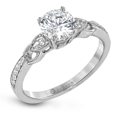 ZR1472 Engagement Ring in 14K Gold with Diamonds White 14K Gold Semiwhite